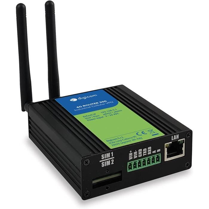 Digicom 4G Routeur Industriel CAT4 150 Mbps, 1 Port LAN 10/100BT, Port Serial RS232-RS485 ...