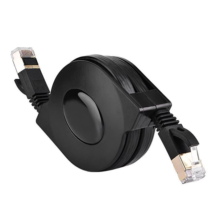 Câble LAN RJ45 CAT7 RJ45 black retractable LAN cable 1.5 M/4.9 feet 10 ...