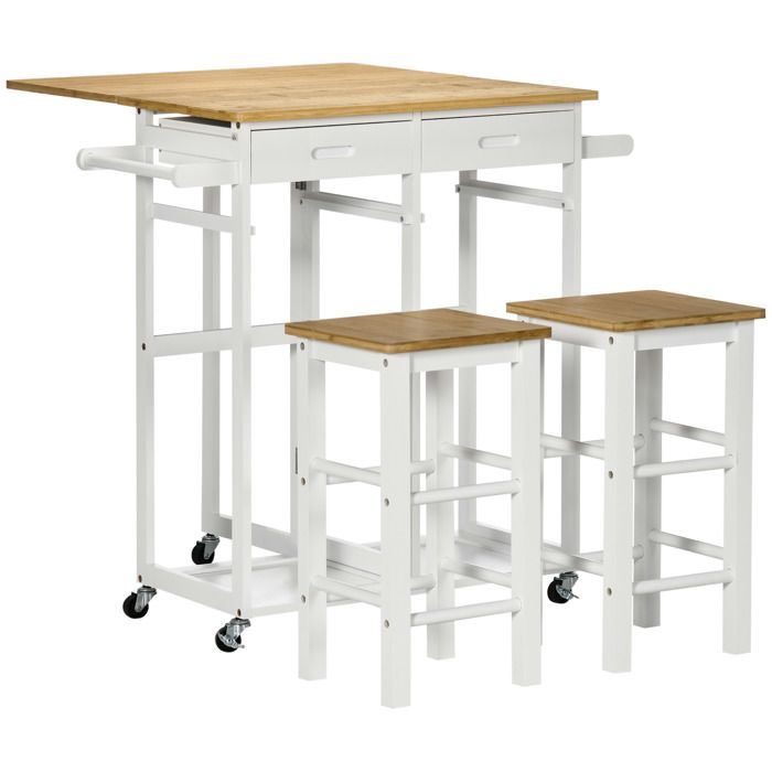 Ensemble table de bar pliable sur roulettes avec 2 tiroirs - 2 ...