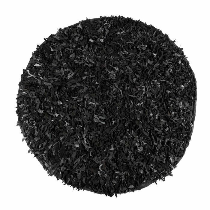 Tapis Shaggy - Dallas - Noir - 150 cm - Cuir recyclé - Artisanat ...