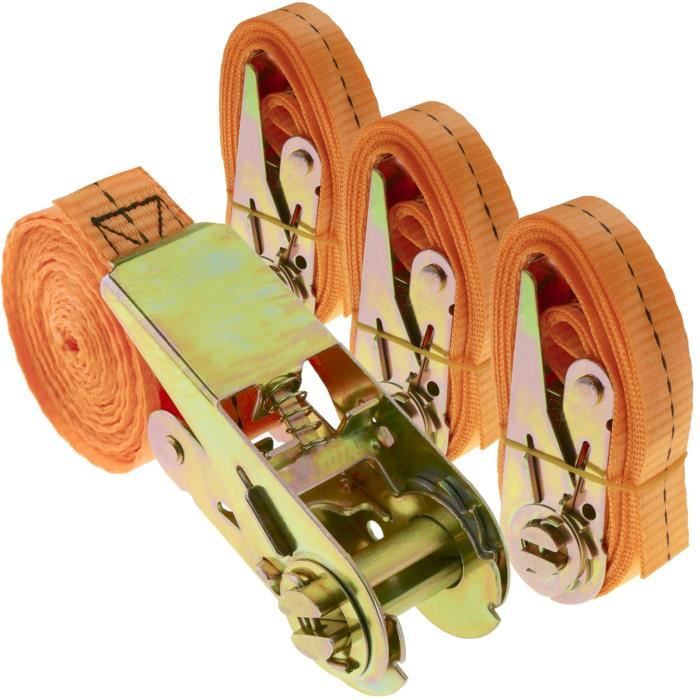 PrixPrime - Orange Lot de 4 sangles d'arrimage à cliquet 25 mm x 4 m ...