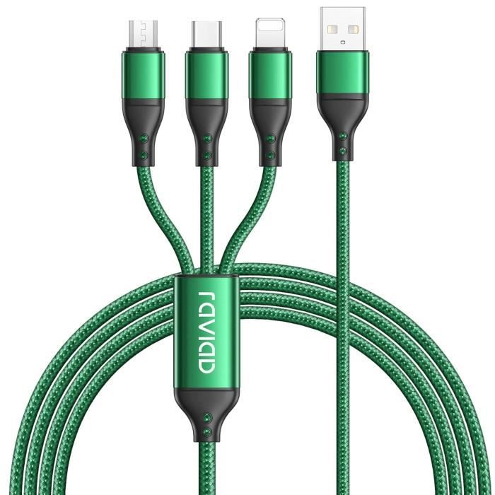 Câble Multi Usb, 3 En 1 Multi Chargeur Usb Câble En Nylon Tressé Avec Micro Usb Type C Lightning ...