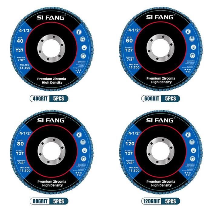 SI FANG Lot de 20 Disques Abrasifs à Lamelles 115 mm, Grain 40-60-80 ...