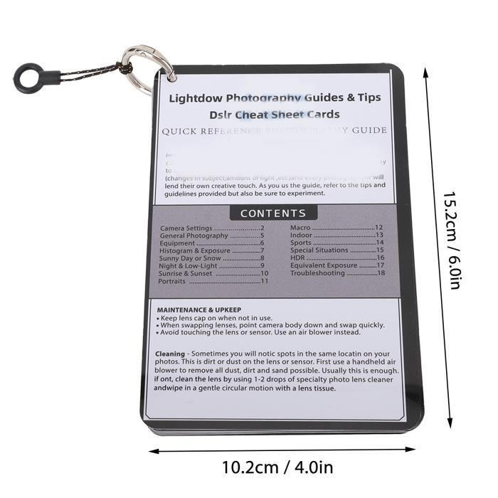 JIE Cartes De Référence Rapide Pour Accessoires D'Appareil Photo Aide ...