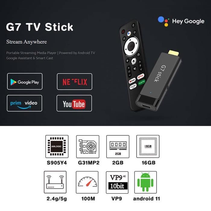 TV Box 4K TV Stick Android 11 boîtier TV intelligent - S905Y4 - 2G ...