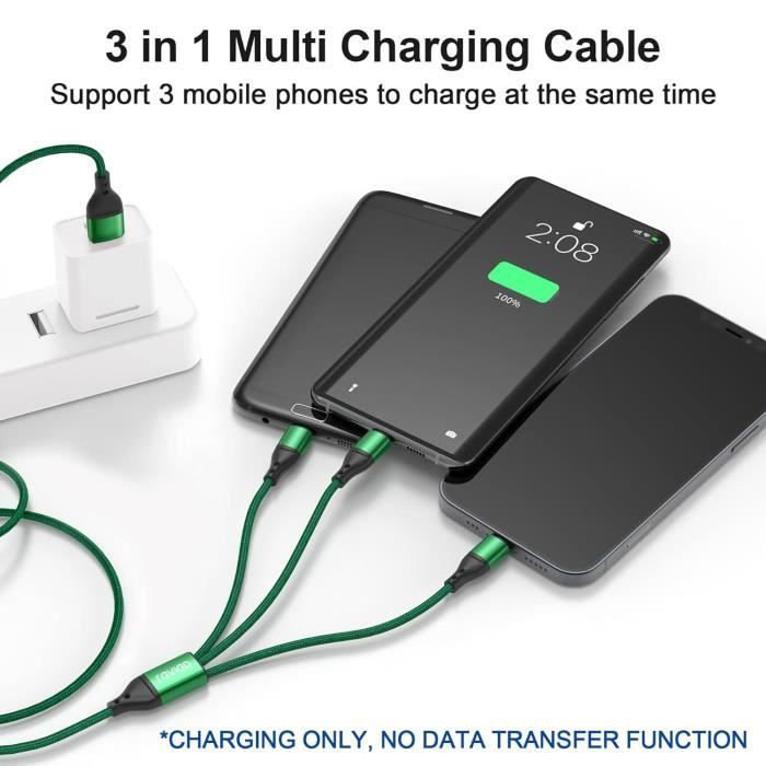 Câble Multi Usb, 3 En 1 Multi Chargeur Usb Câble En Nylon Tressé Avec Micro Usb Type C Lightning ...