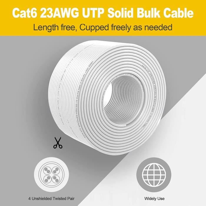 Cable Ethernet 80m Bobine Cable RJ45 Cat 6 Extérieur Intérieur Câble ...
