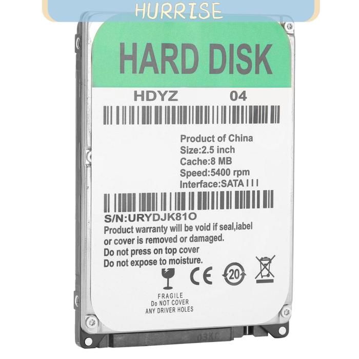 HURRISE Disque Dur Mécanique 2.5in SATA III 8MB Cache Pour Portable et ...