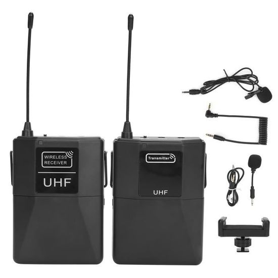 Garosa Microphone avec émetteur et récepteur Microphone à pince sans fil Microphone Lavalier ...