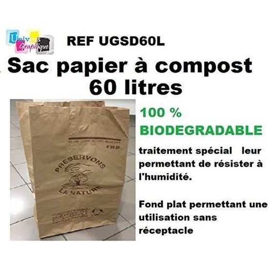 LOT E 2 SACS PAPIER POUR COMPOST BIODÉGRADABLE 60 LITRES POUR DÉCHETS ...