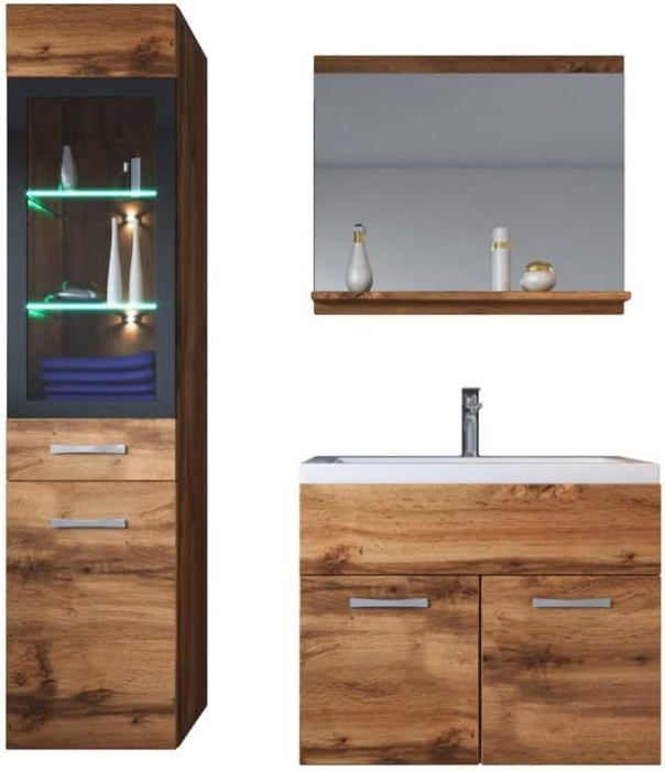Meuble de Salle de Bain Rio LED 60 cm lavabo Chene - Armoire de ...