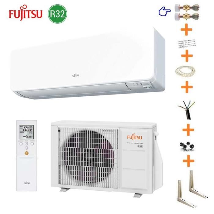 Climatiseur réversible Fujitsu ASY 25 UI-KG gaz R32 2.5 kW + kit sous ...