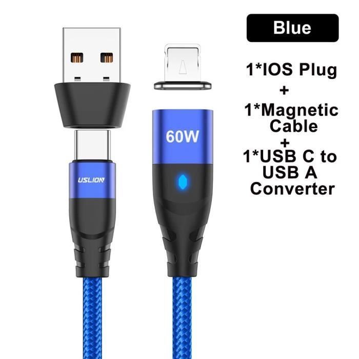 USLION-Câble magnétique USB C vers USB C 60W,fil de charge super rapide ...