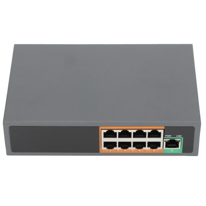 Tbest Commutateur Ethernet POE Commutateur POE Adaptateur Ethernet Gigabit 100V à 240V 9 ports ...