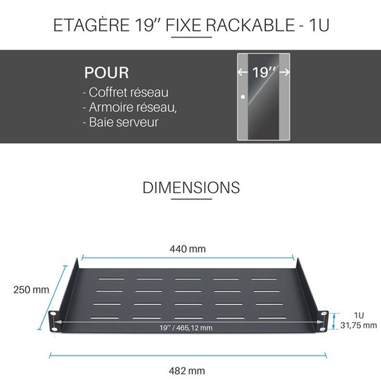Etagère pour Baie Serveur 19 pouces - WAYTEX - 37465 - Tôle épaisse ...