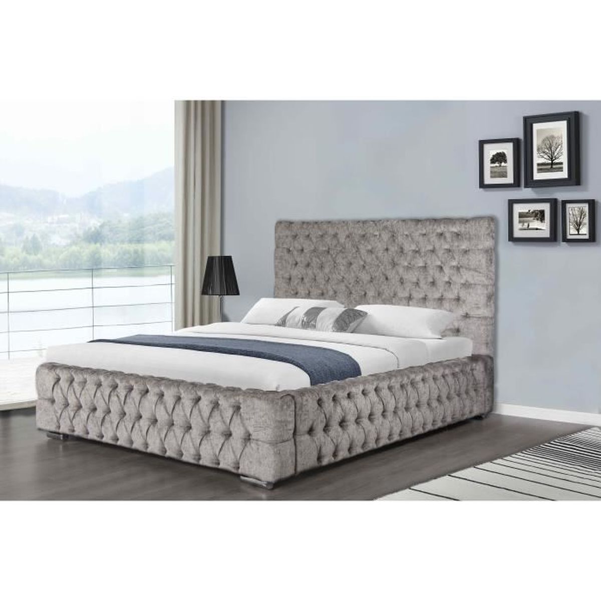 Lit capitonnée avec tête de lit + Sommier- Modèle Saba 140 X 190 CM ...