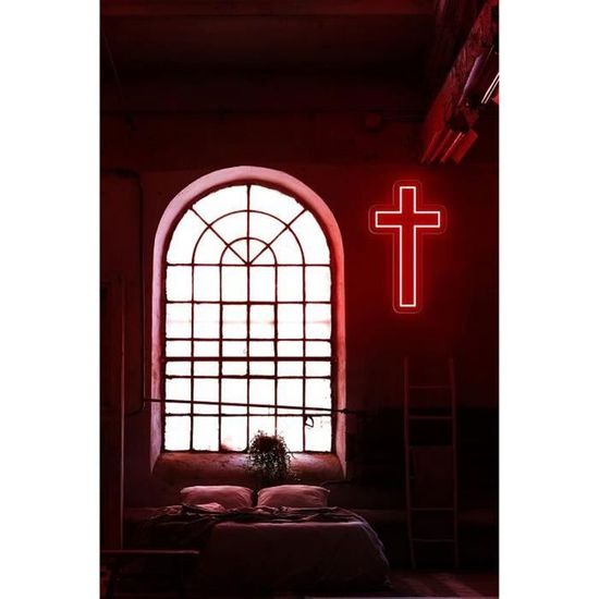 Rouge 50x25 cm - Signe de croix néon à LED signe de croix rouge signe ...