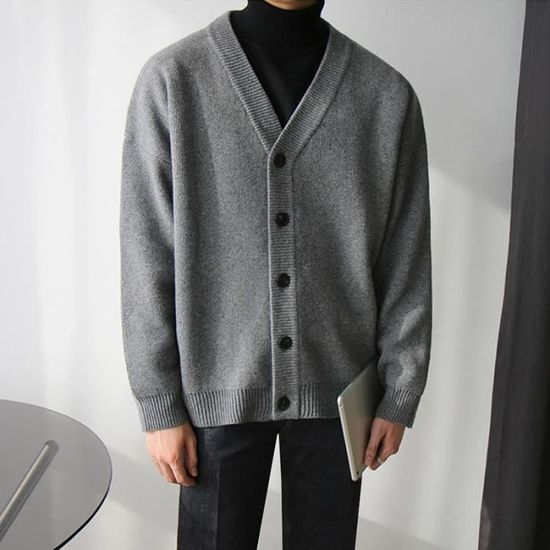 Gilet-cardigan,cardigan épais avec col en V pour homme, pull vintage à ...