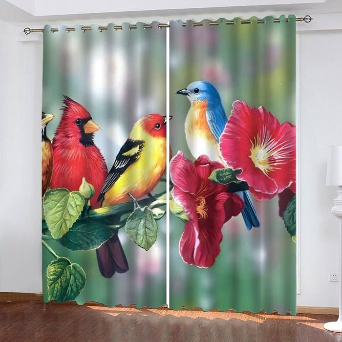 Rideau Occultant Oiseau Motif Floral Rideaux 3D Imprimé Polyester ...