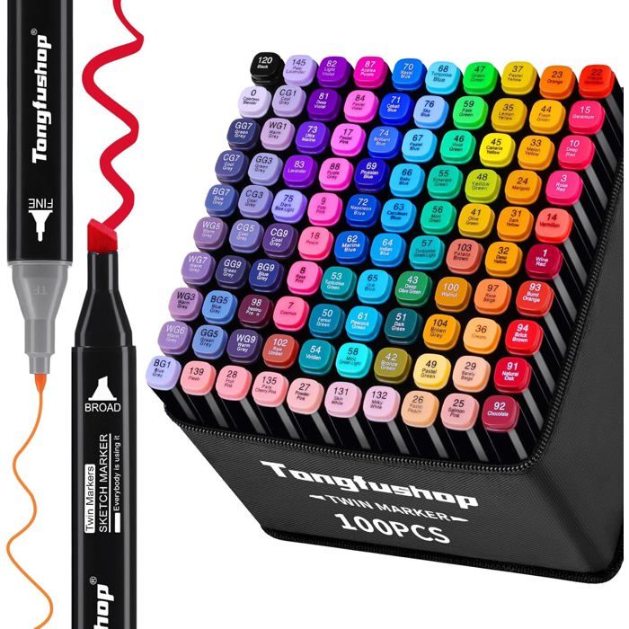 Tongfushop 100+2 Couleurs Feutre a Alcool Set, Feutres Coloriage Adulte ...