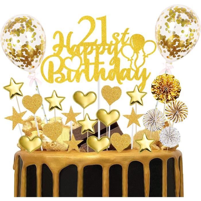 Cake Topper De D'Anniversaire 21 Ans Or, Décorations De Gâteau D ...