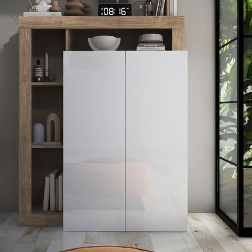 Meuble à chaussures blanc et couleur chêne AMBER Blanc L 109 x P 30 x H ...