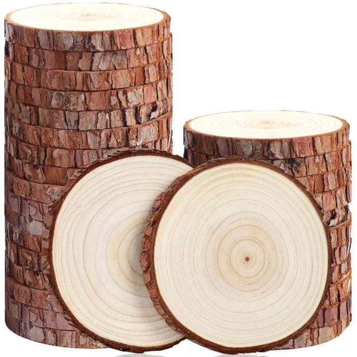 Lot de 50 rondelles en bois naturel sans fin Disque de coupe en bois de ...