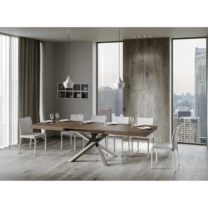 Table extensible 6 à 12 personnes bois foncé et pieds entrelacés 4 ...