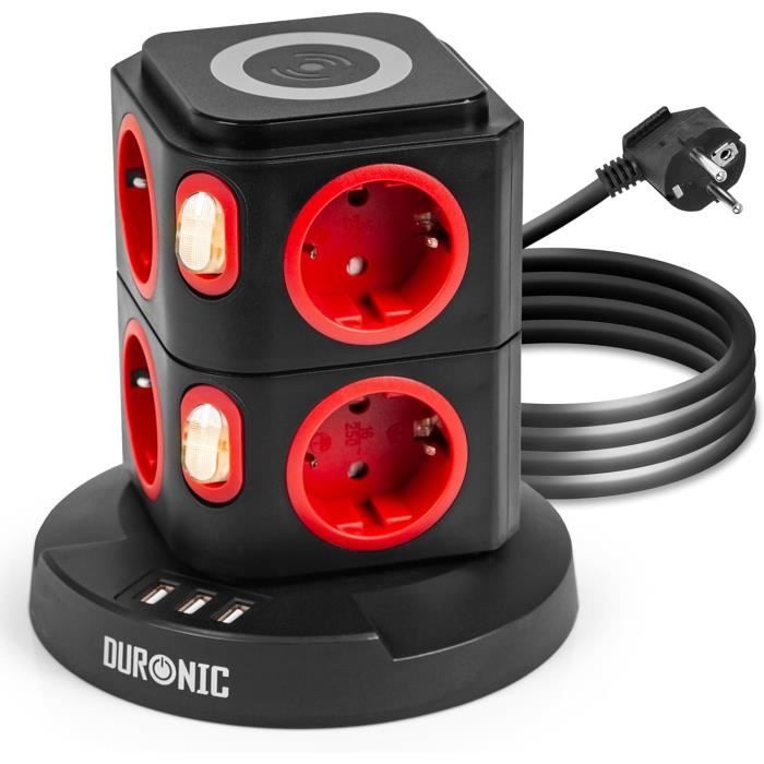 Et8W Tour Multiprise Avec 3 Ports Usb Et Recharge Sans Fil | 8 Prises ...