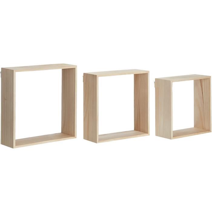 Etagere Murale 14001967 Set 3 Etagères Carrées À Décorer Bois Beige 30 ...
