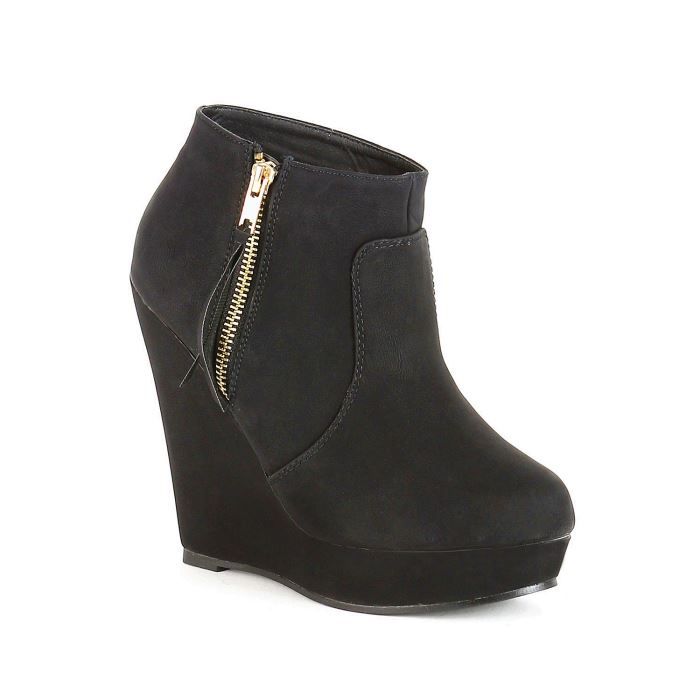 Bottines compensées PU mat... Noir Noir Noir - Cdiscount Chaussures