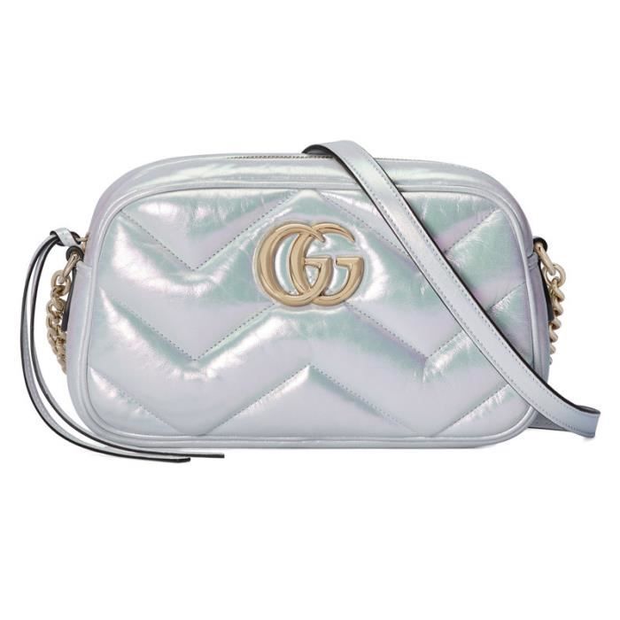 GUCCI Gucci MARMONT Petit sac à bandoulière en cuir matelassé effet arc-en-ciel bleu pour femme ...