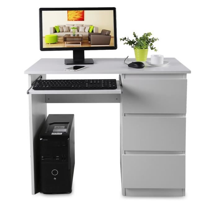 Bureau pour ordinateur table meuble pc informatique multimédia，Blanc 90 ...