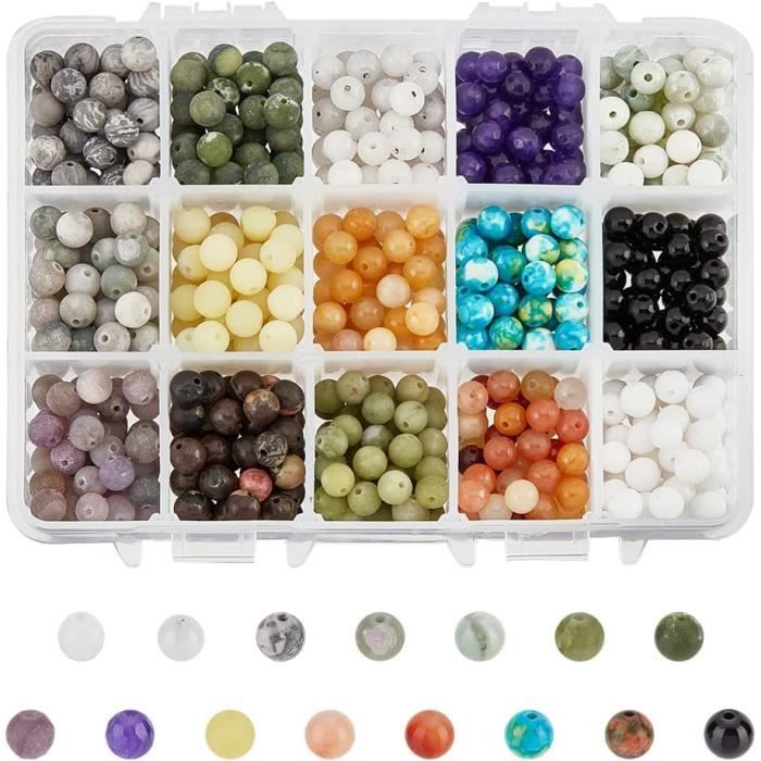 750 Pcs 6Mm Perles Pierres Précieuses Naturelles, 15 Styles Perles ...