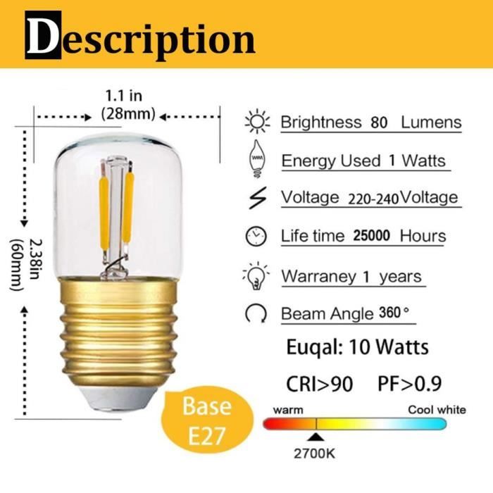 AMPOULE LED,T28 1W-E27 220V--Mini tubulaire Vintage, E12 E14 E26 E27, vis Edison, Filament LED ...