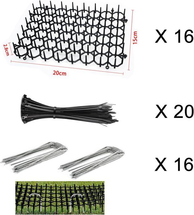 16 Pcs Anti-Chat avec Pointes 20x15cm Tapis Répulsif avec Epine Grille ...