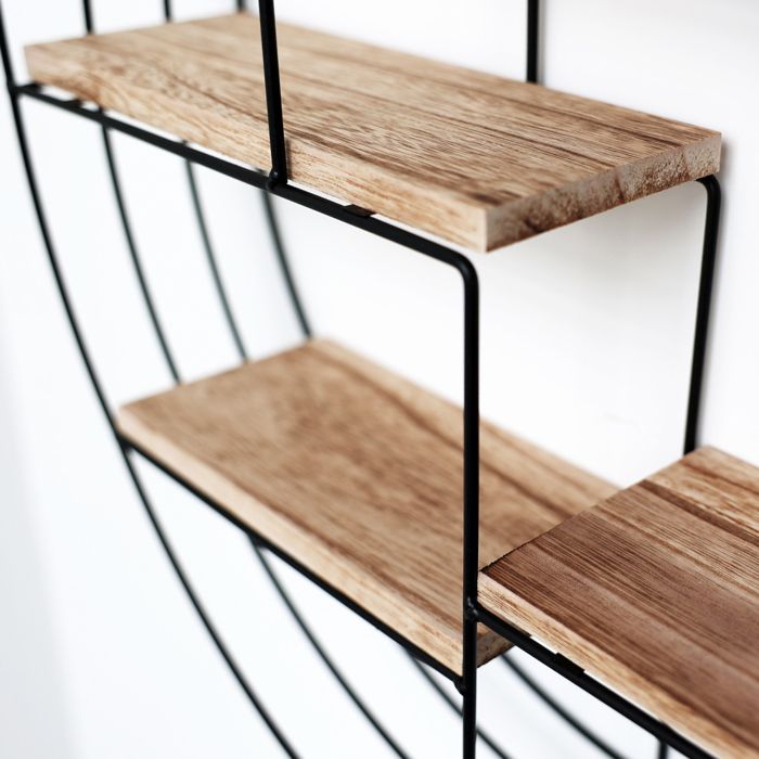 Etagère murale en métal noir - 3 planches en bois - Ronde - 50x11 cm ...