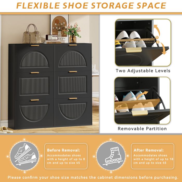 ELVORIN Meuble a chaussures, 118 x 25 x 115 cm, MDF, noir, 6 abattants ...