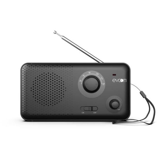 Radio analogique - EVOOM - DIYA - Noir - FM - Piles - Horloge intégrée ...