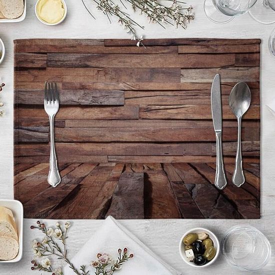 10-Tapis de Table Imitation bois, 40x30cm, napperon en lin ...