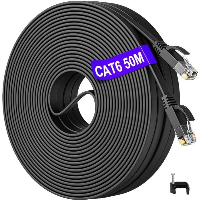Câble Ethernet 50m, Câble Réseau Plat Cat 6 Cable RJ45 Haut Débit Fibre ...