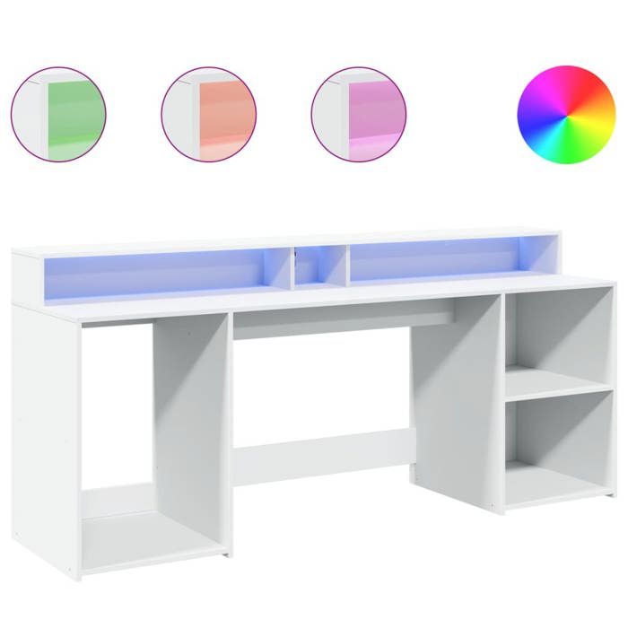 Bureau - MANGO - avec lumières LED - blanc - 200x55x91 cm -bois d ...