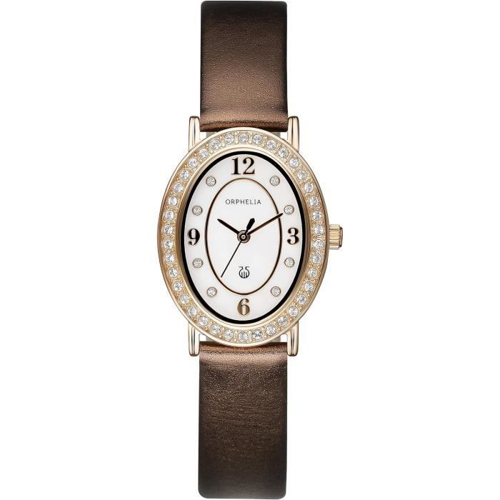 Montre Femmes Quartz Analogique Oval Edition Bracelet En Cuir Lunette Sertie De Pierres[m5106 ...