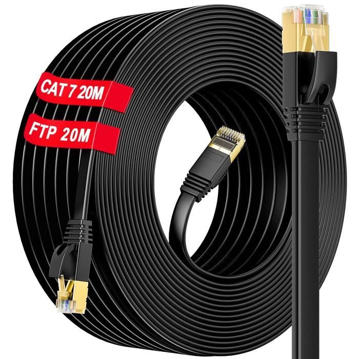 Cable Ethernet 20m Blindé,CAT7 RJ45cable 20m Plat Câble Réseau Haut ...