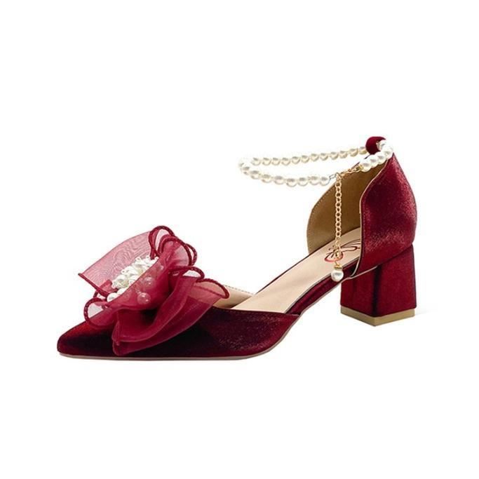 Escarpins Femme mode talon épais Élégance - rouge jianchu - Achat ...