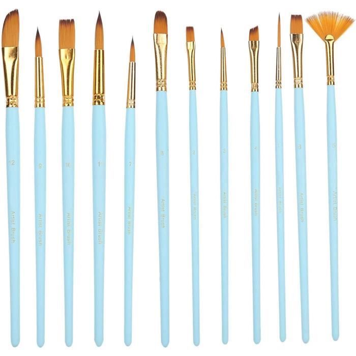 Pinceaux de peinture acrylique 12 pièces, pinceaux d'artiste en nylon ...