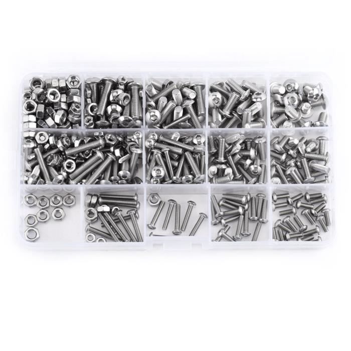 VBESTLIFE assortiment de boulons et d'écrous 440pcs M3 M4 M5 Acier Inoxydable SS304 Hex Socket ...