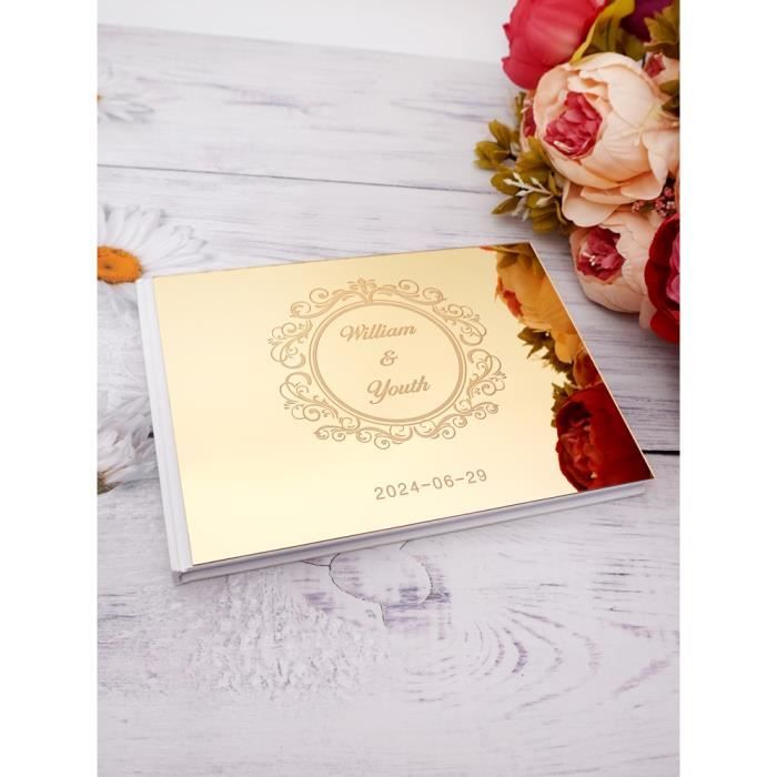Gold Livre d'or de mariage personnalisé 25x18cm couverture miroir en ...