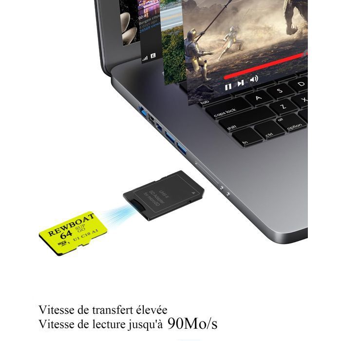 Carte Mémoire Flash REWBOAT 64 Go + Adaptateur Vitesse de lecture Jusqu ...