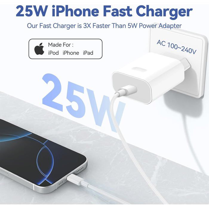 25W Usb C Chargeur Rapide Compatible Avec Iphone 17/16/16 Plus/16 Pro ...